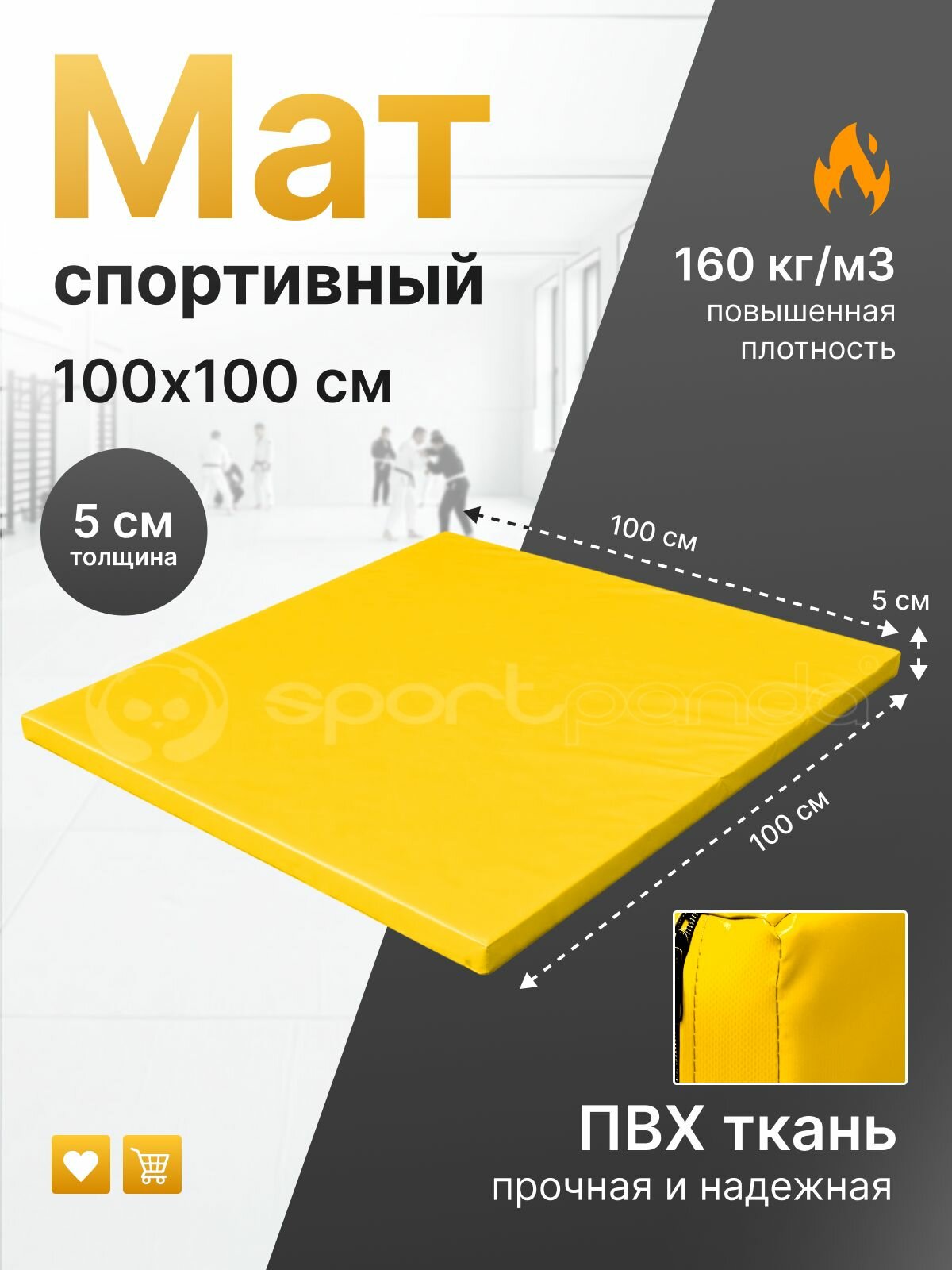Мат спортивный SportPanda, 1*1*0.05 м, тент ПВХ + пенополиэтилен