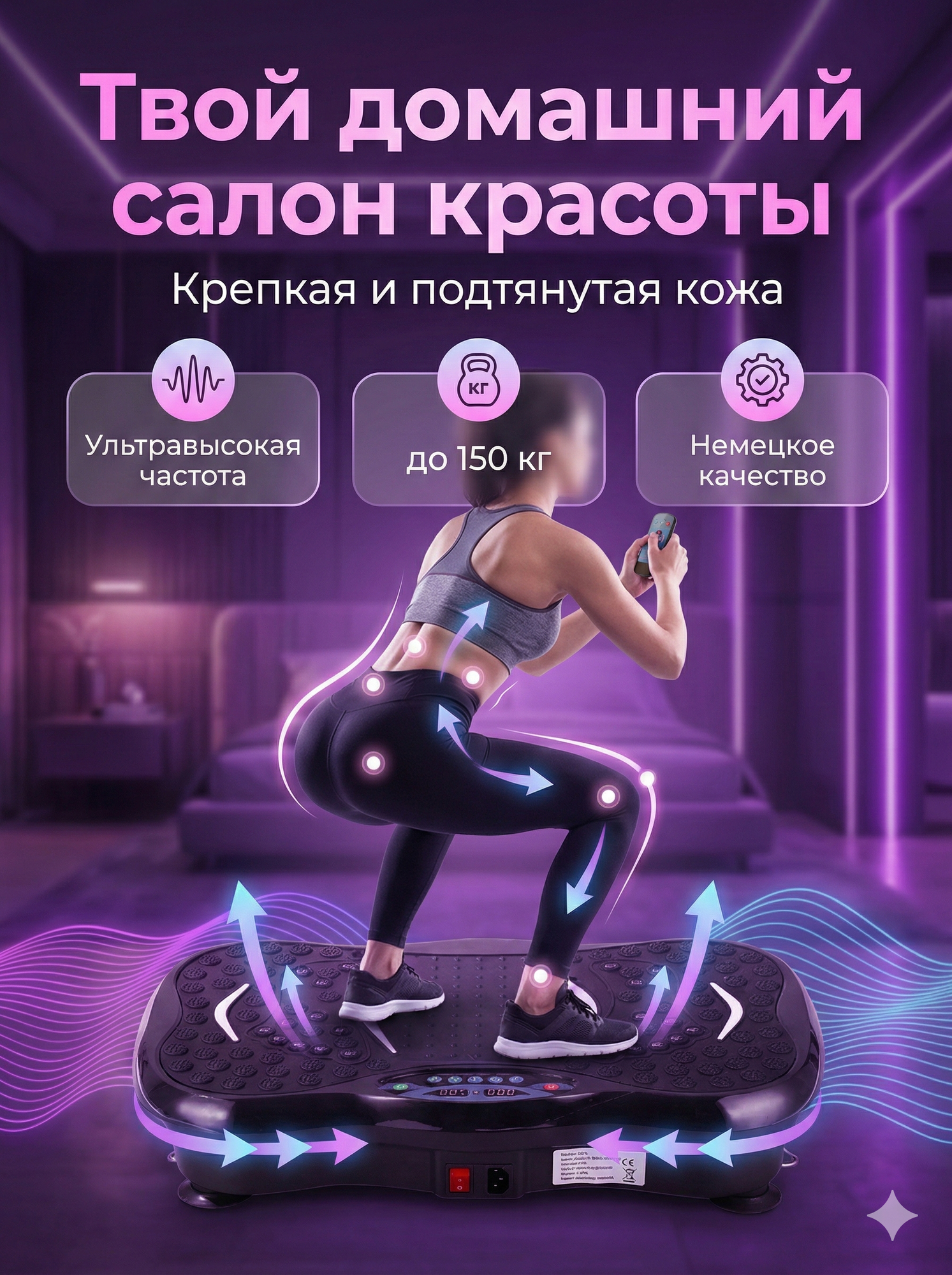 Виброплатформа для похудения, кардио‑степпер, пульт, чёрный, с Bluetooth, доставка на следующий день