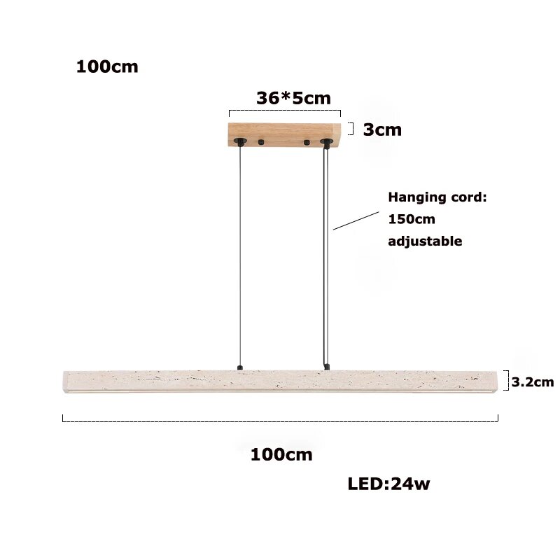 Люстра линейная из камня 100см, LED 24w, регулируемая яркость