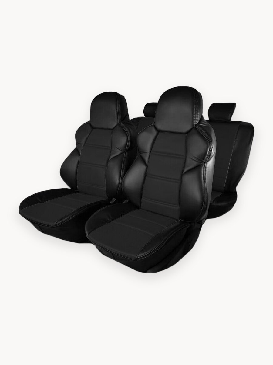 Универсальные авточехлы из экокожи с боковыми поддержками / Черные