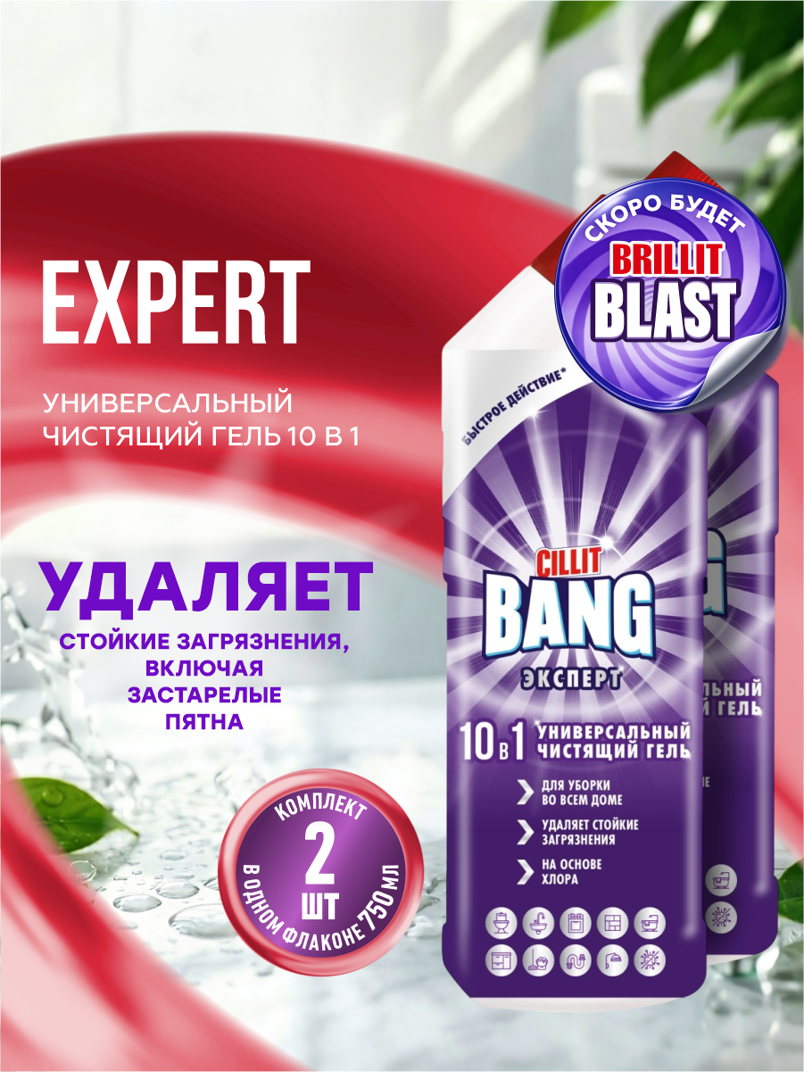 Комплект CILLIT BANG Универсальный чистящий гель 10 в 1 для уборки во всем доме 750 мл. х 2 шт.