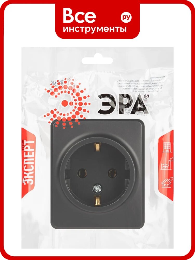Розетка ЭРА Эксперт 11220305 2PE Schuko IP20 16A250В открытой установки антрацит Б0063008