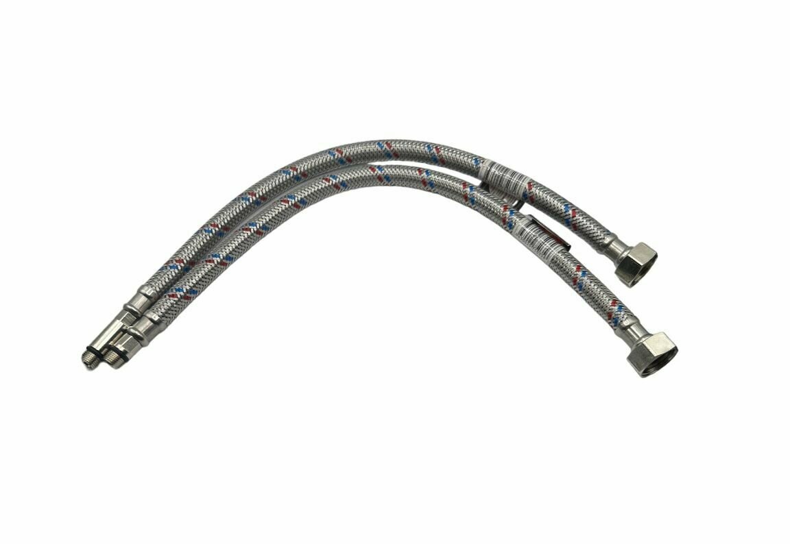 Подводка гибкая для смесителя, комплект, гайка/штуцер, NT GPIN INOX, ВР 1/2" х М10, 30 см