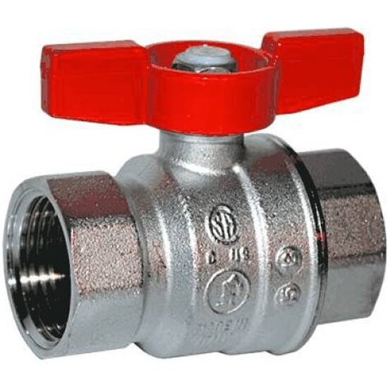 Кран шаровой Giacomini , R851, полнопроходной, 3/4", ВВ, ручка-бабочка красная, латунь, хромированный