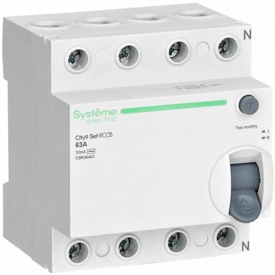 Устройство защитного отключения (УЗО) Systeme Electric (schneider Electric) 4п 63А 30мА тип AC City9 Set, 400В, C9R36463
