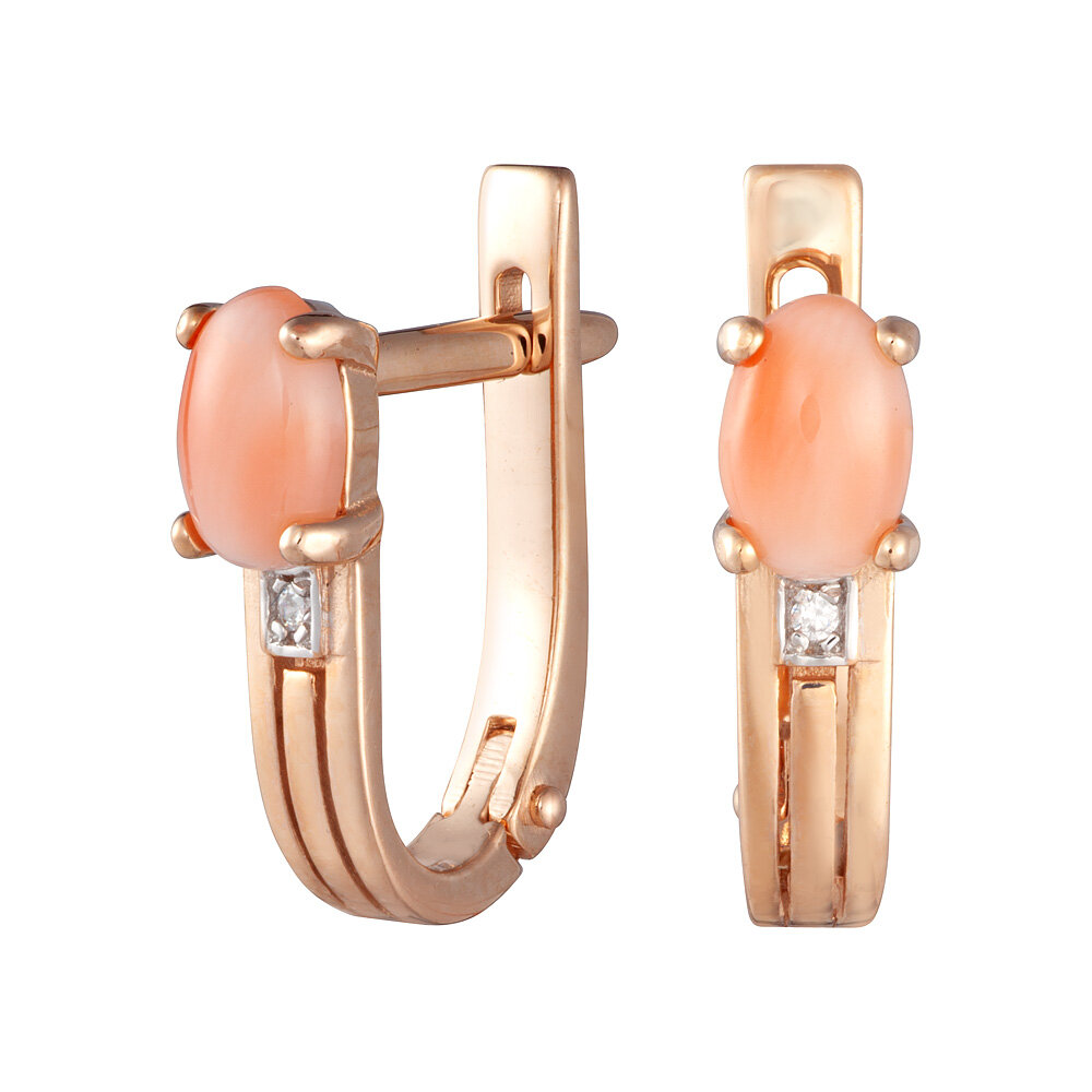 Серьги, красное золото, 585 проба, коралл