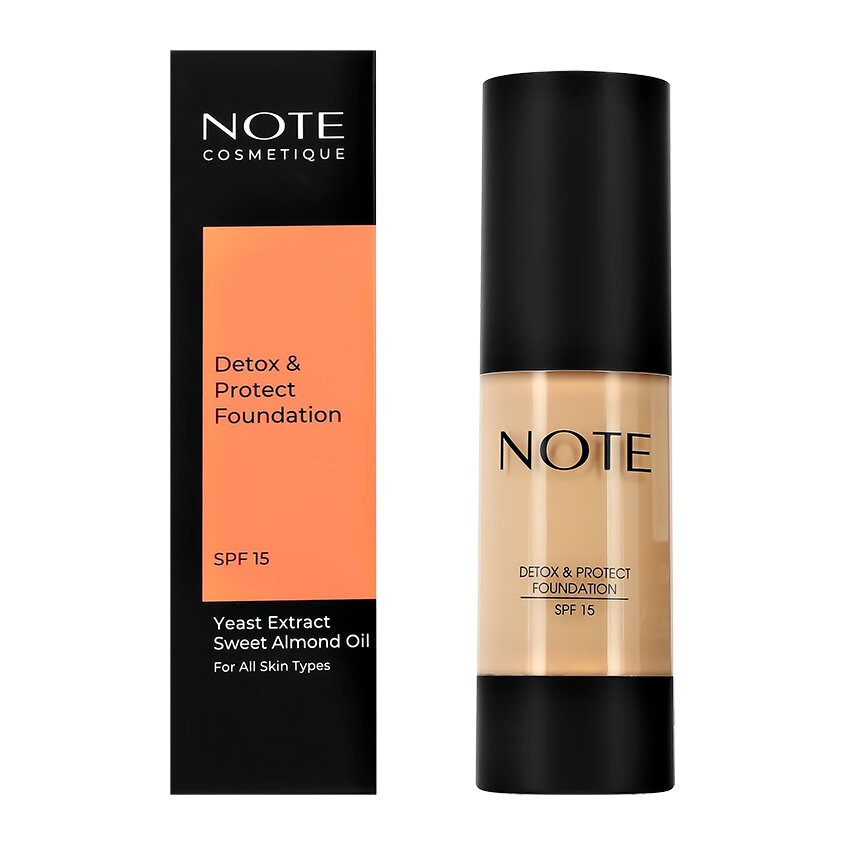 Основа тональная для лица NOTE DETOX AND PROTECT SPF 15 с детокс-эффектом тон 128 Sand ivory