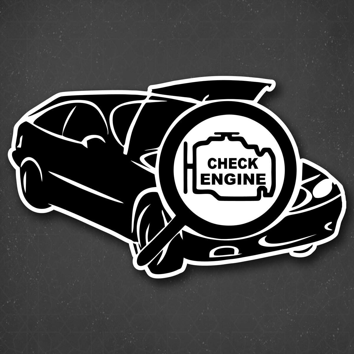 Наклейка на авто "CHECK ENGINE - проверь двигатель" 24x14 см