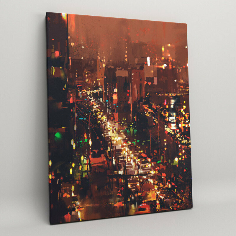 Картина на холсте (интерьерный постер) "Ночной город арт", с деревянным подрамником, размер 30x40 см