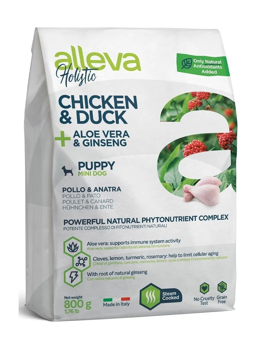 ALLEVA HOLISTIC Корм для щенков с курицей и уткой. Мини 0,8 кг