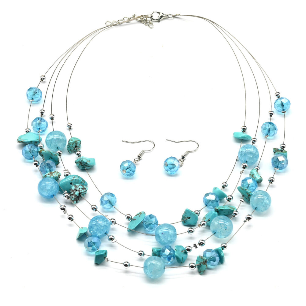 Комплект бижутерии: серьги, колье, бирюза