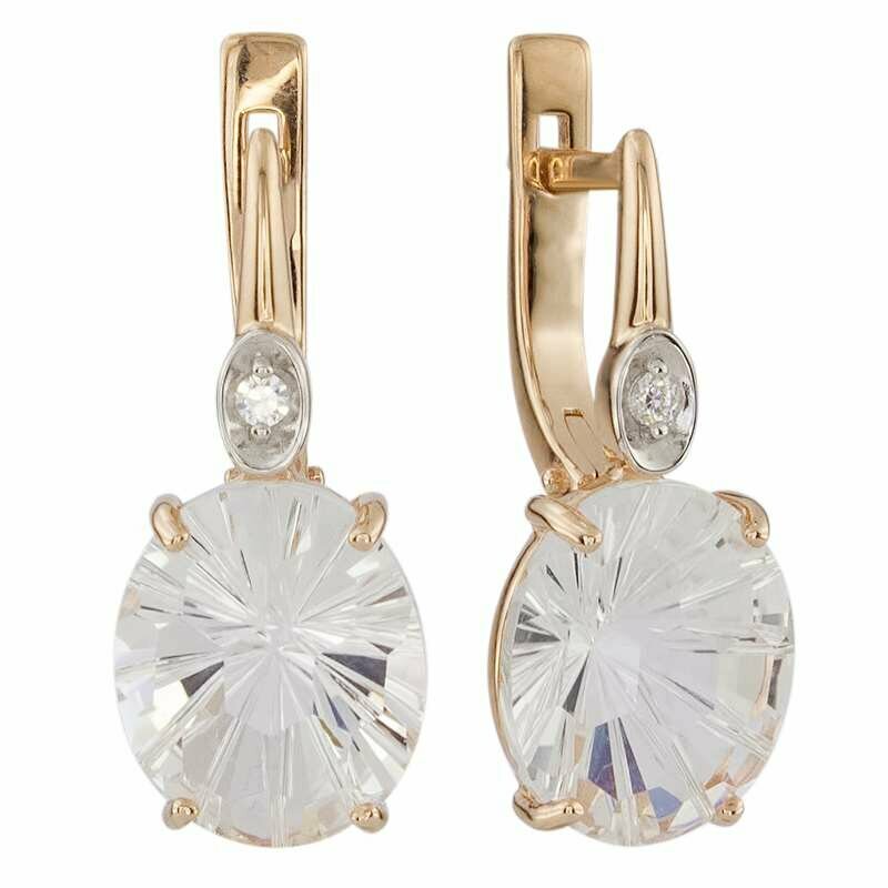 Серьги, красное золото, 585 проба, горный хрусталь