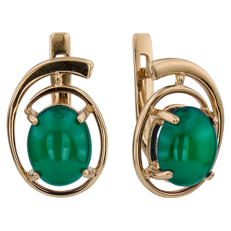 Серьги, красное золото, 585 проба, агат