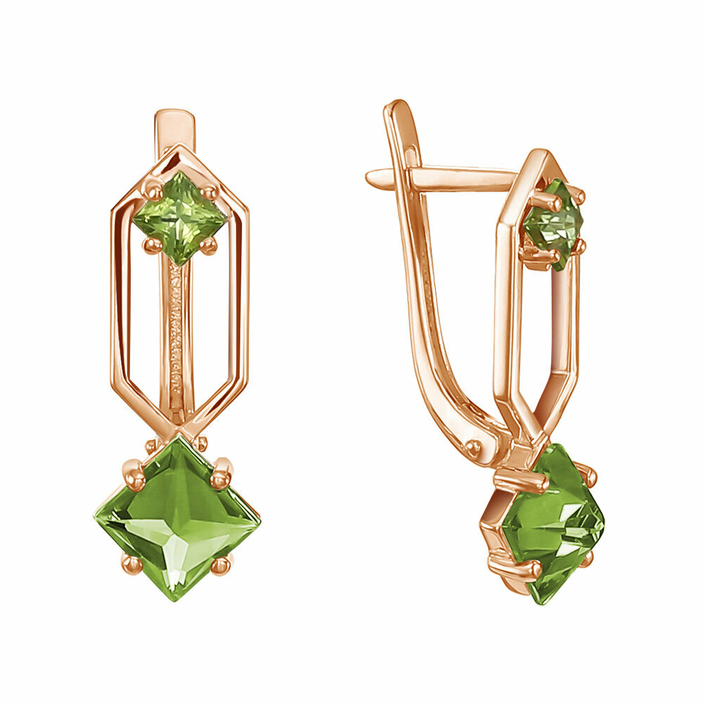 Серьги, красное золото, 585 проба, хризолит