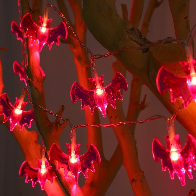 Декоративные огни в атмосфере Хэллоуина, Фуксиевые декоративные огни, летучие мыши, украшение сцены вечеринки