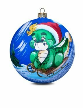 Шар на елку Дракон на санках 10см