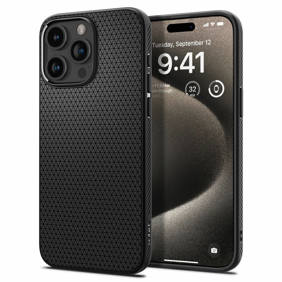 Чехол Spigen на Apple iPhone 15 Pro Max (ACS06562) Liquid Air / Спиген чехол для Айфон 15 Про Макс накладка, противоударный, с защитой камеры, черный