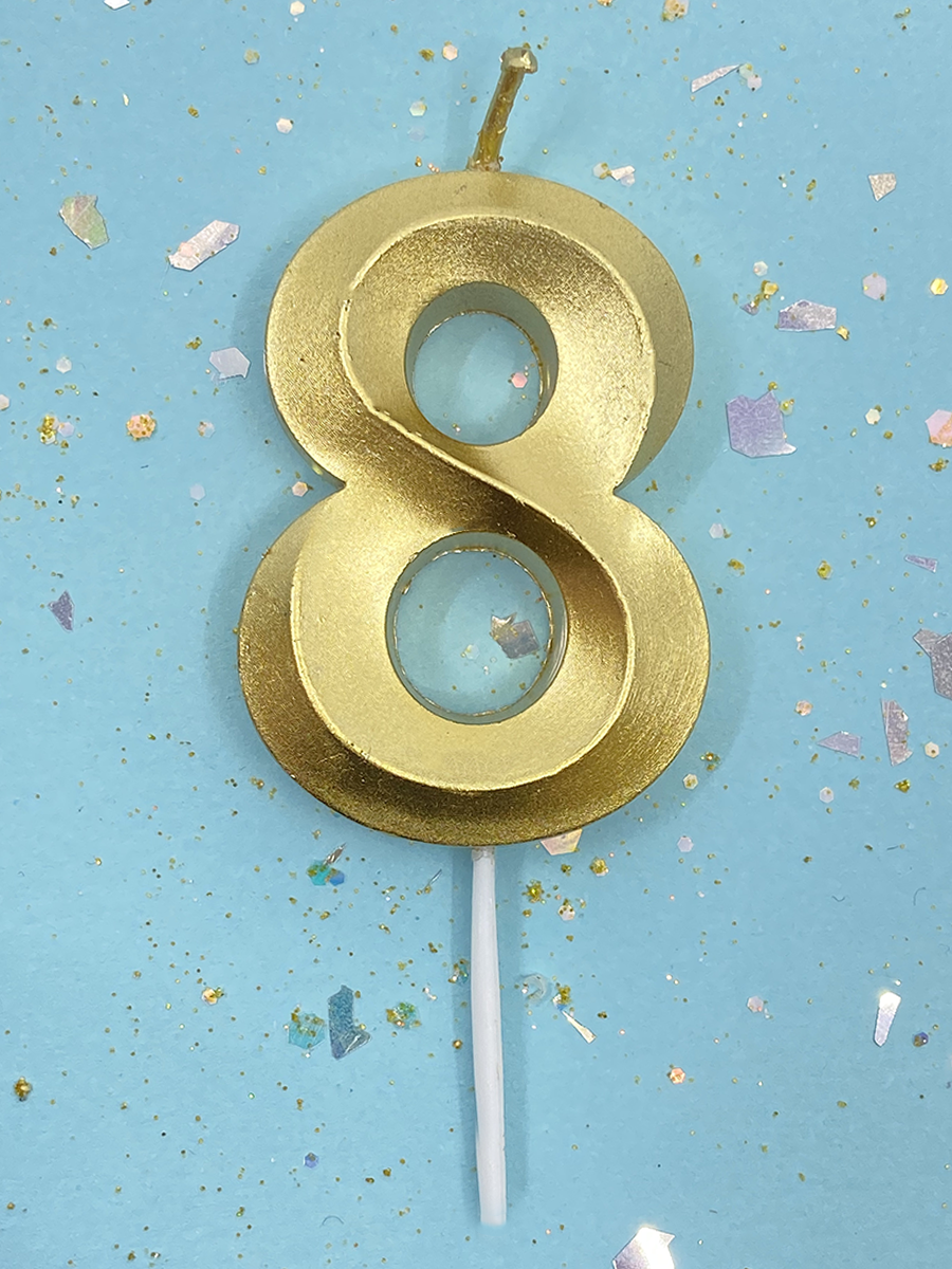 Свеча для торта парафиновая Riota для торта Золотая Цифра 8, 5 см, 1 шт