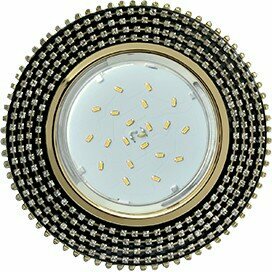Ecola GX53 H4 светильник Стекло Круг c прозр. стразами золото-золото фон черн. 40x120 FP53RGECB