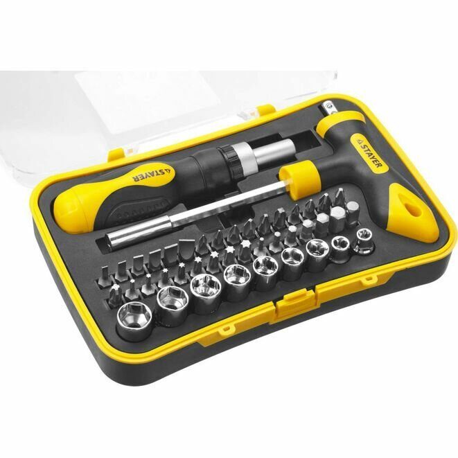 Отвертка реверсивная в наборе с битами и торцевыми головками Hercules STAYER 43 шт.