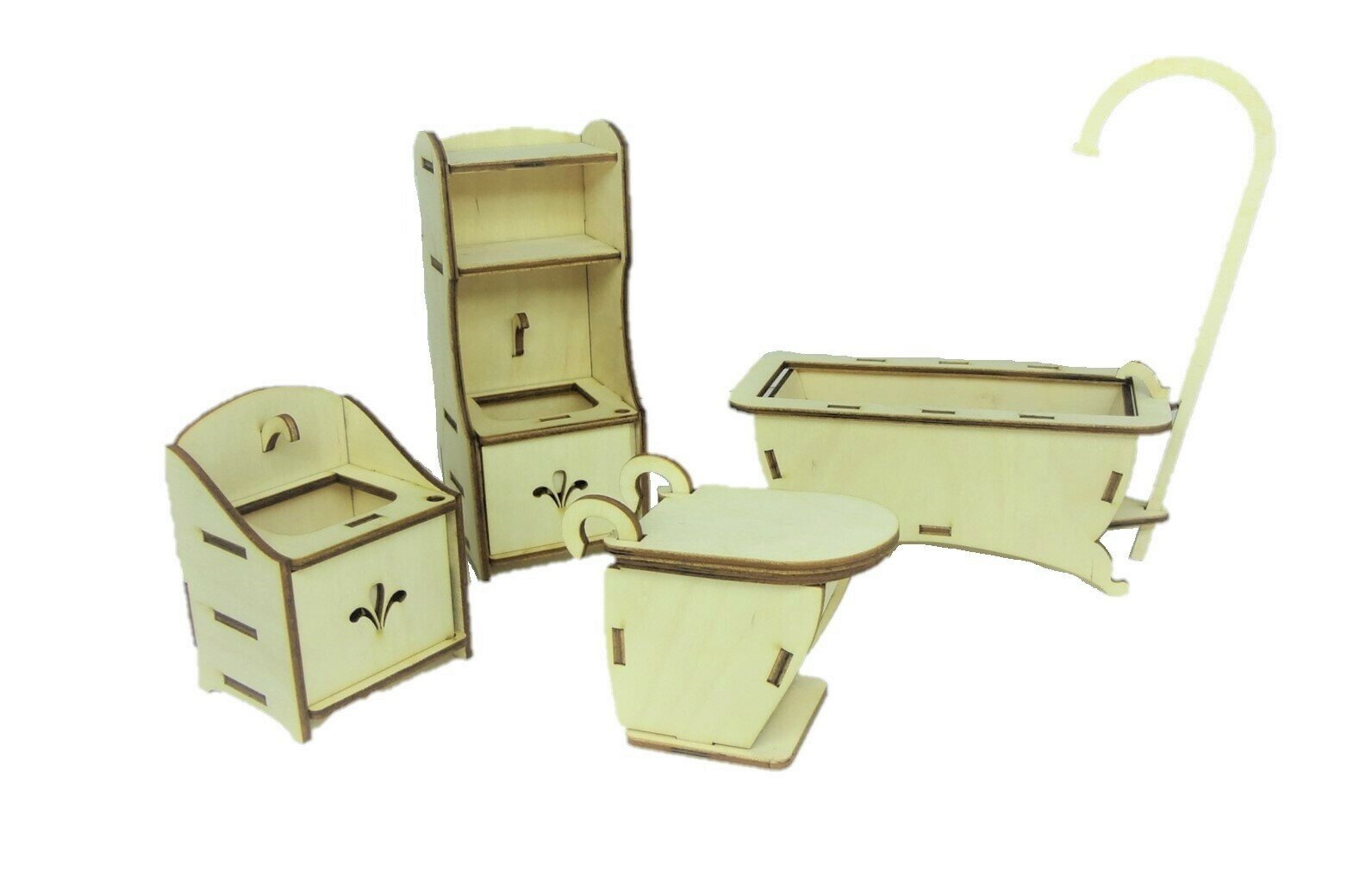 Деревянная мебель в кукольный дом "Ванная №1-2" для кукол 15-20 см