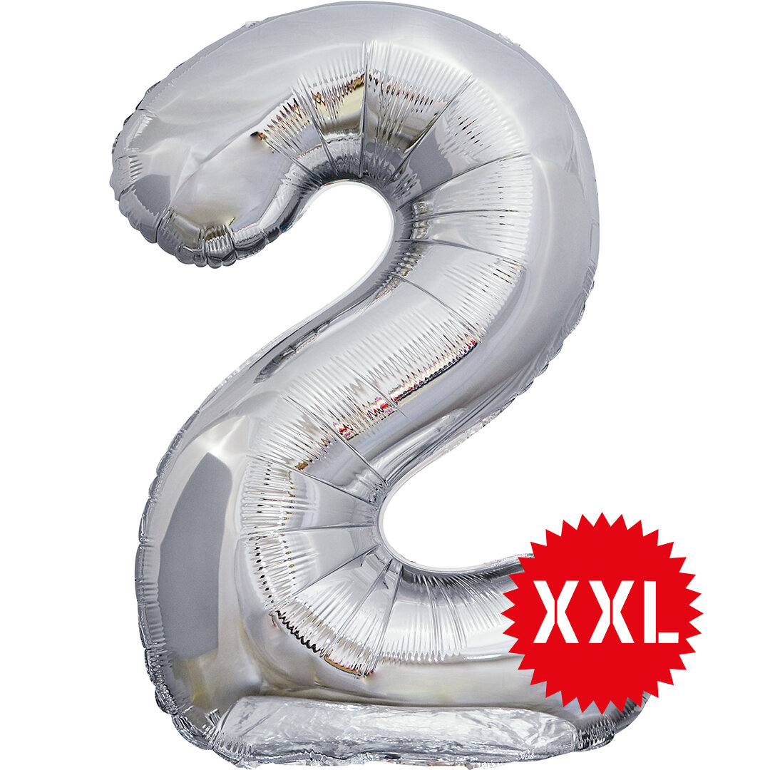 Шар (50'/127 см) Цифра, 2 XXL, Серебро, 1 шт. в уп.