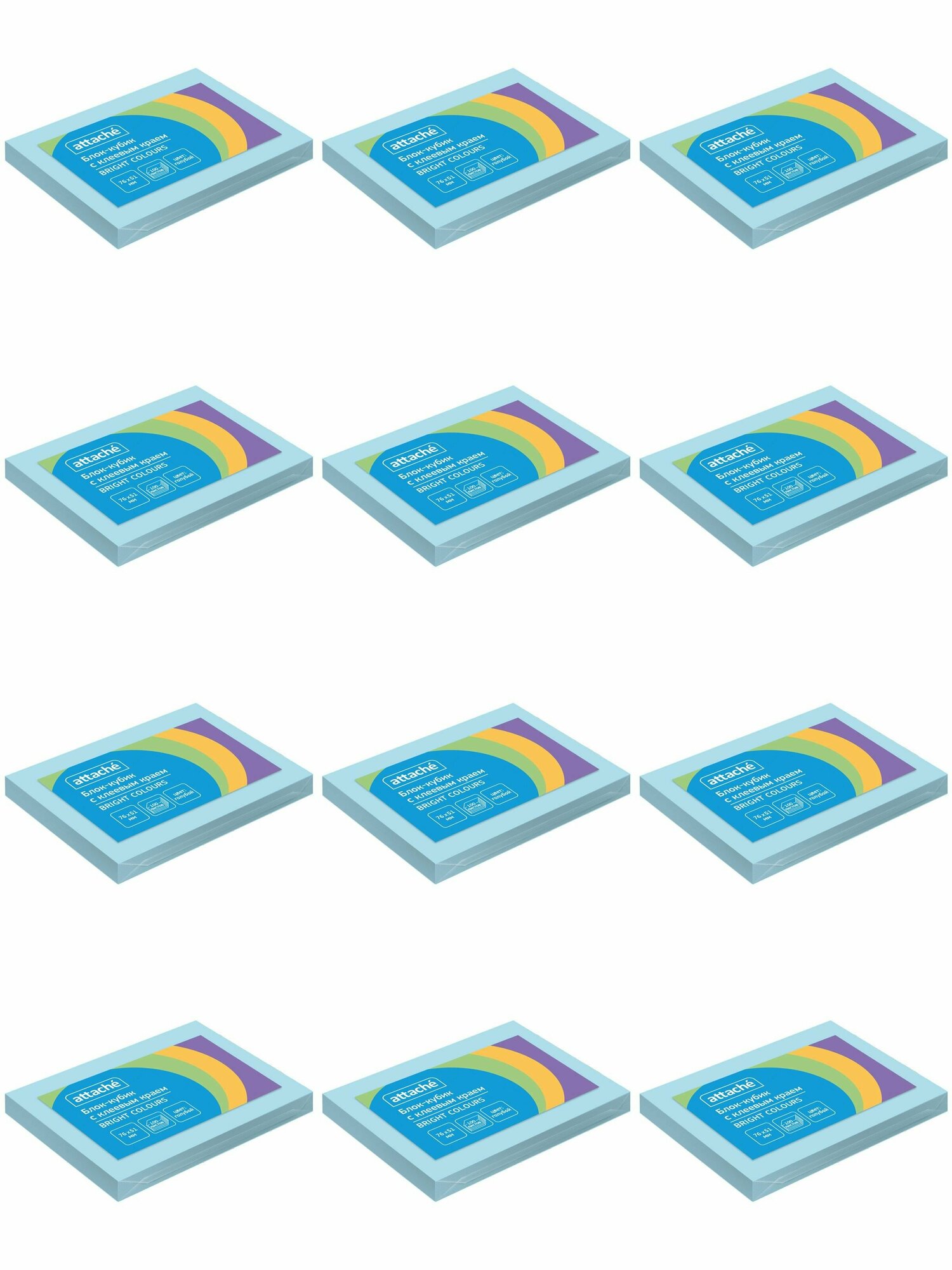 Attache Стикеры Bright colours 76х51 мм, голубой, 100 листов, 12 уп
