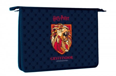 Хатбер Папка для тетрадей "Гарри Поттер. Гриффиндор (синяя)", пластиковая, 2 отделения с вкладышем, А4, на молнии 245х340х75мм