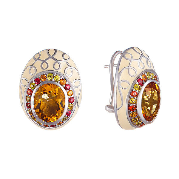 Серьги, серебро, 925 проба, цитрин