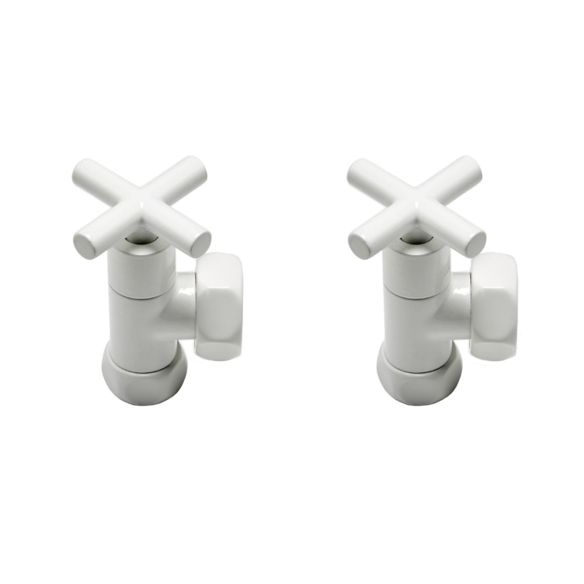 Угловые белые вентили для полотенцесушителя ВоЛПро, комплект из 2 штук