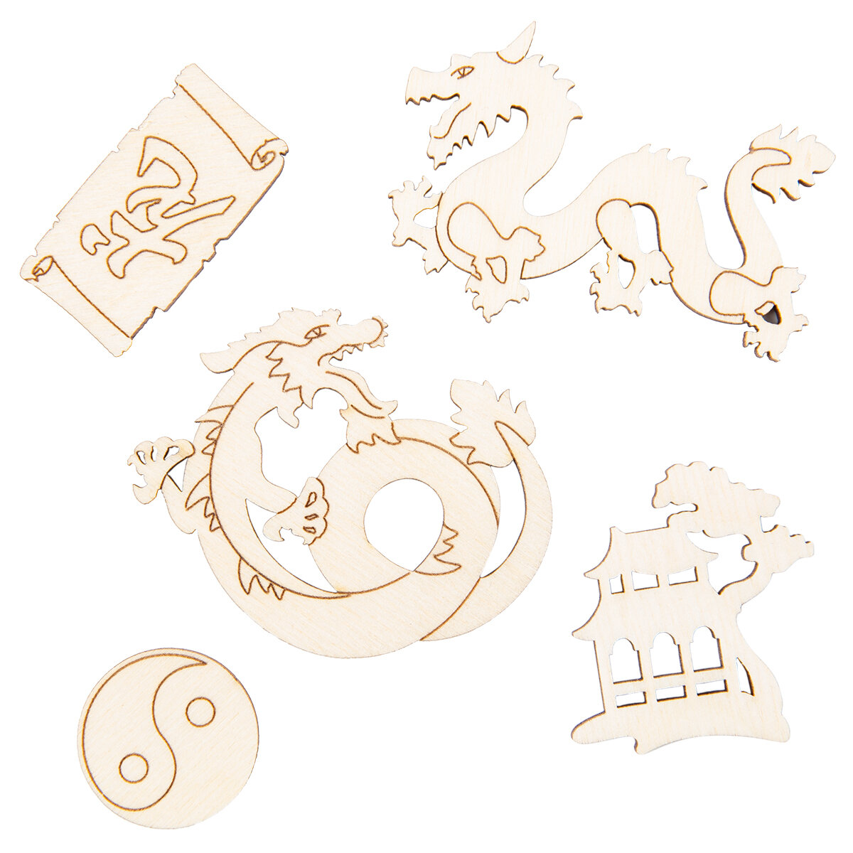 Mr. Carving ВД-1203-EN10 Заготовка для декора мини набор Драконы из фанеры 0.3 см 4-5.5см