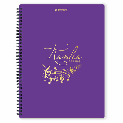 Папка-тетрадь для нот А4, 20 вкладышей на 40 страниц, на гребне, пластик, фиолетовая, BRAUBERG, 404645