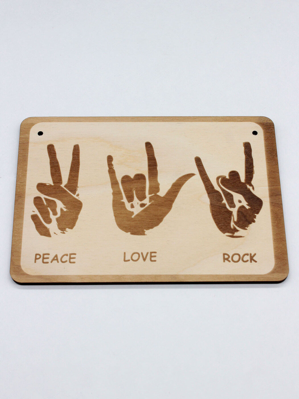 Табличка RiForm "Жесты: peace - love - rock", формат А5 (21 х 14.8 см), березовая фанера 6 мм