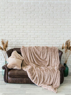 Пушистый меховой плед "Травка" с длинным ворсом цвет Кофе с молоком , Евро 200-220