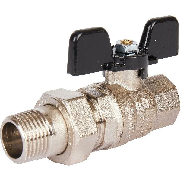 Кран шаровой полнопроходной с американкой STOUT ВР/НР ручка бабочка 1/2" SVB-0007-200015