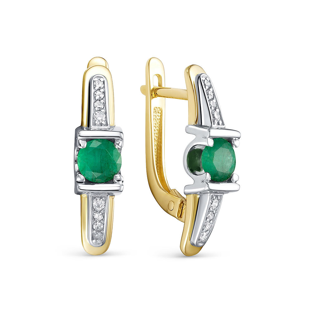 Серьги, желтое золото, 585 проба, родирование, изумруд