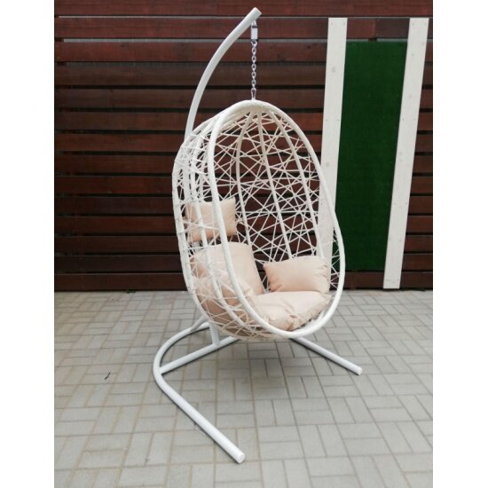 Подвесное кресло кокон Garden Story мебельторг Кокон XL арт. D52-МТ002 цв. корзины белый, цв. подушки бежевый