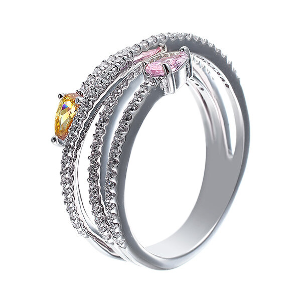 Кольцо, серебро, 925 проба, фианит