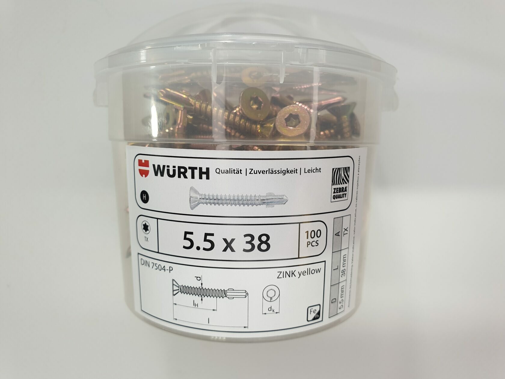 Саморез по металлу DIN 7504-P 5.5x38 желтое пассивирование (A3C) (100 pcs) WURTH, Германия