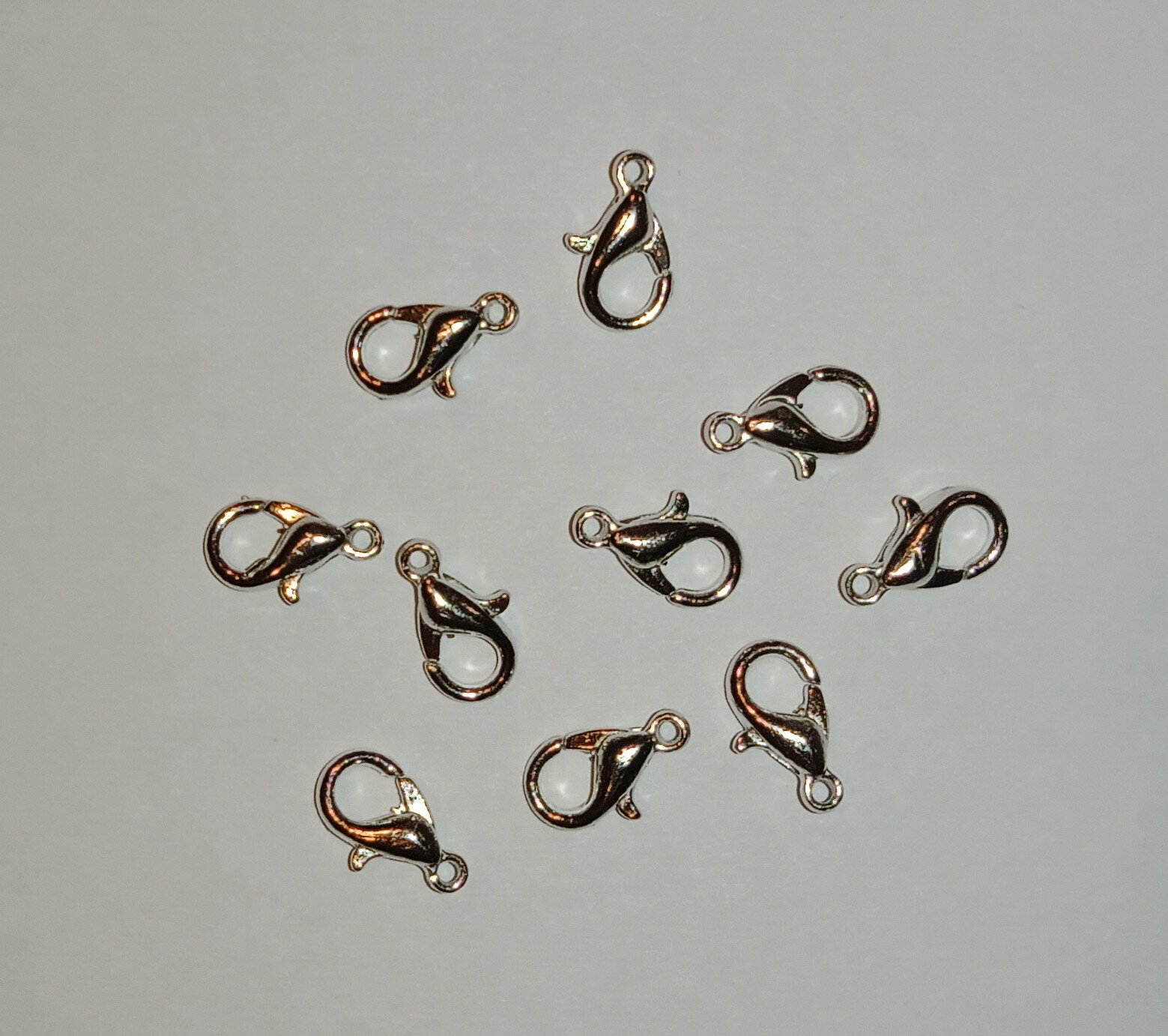 Замок-карабин для бус и браслетов, цвет серебро, 10 шт, 14 мм