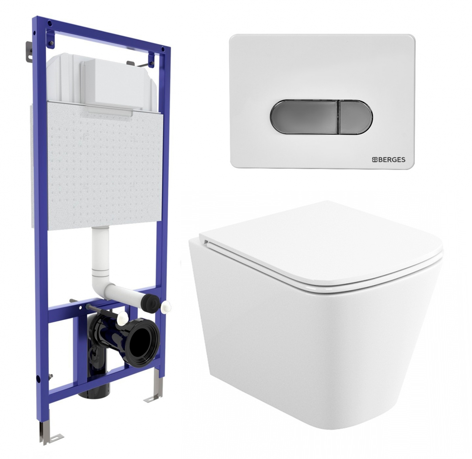 Комплект 3 в 1 инсталляция Berges Wasserhaus Novum D7 + Унитаз подвесной Enio Binario Tornado 1.0 + кнопка хром