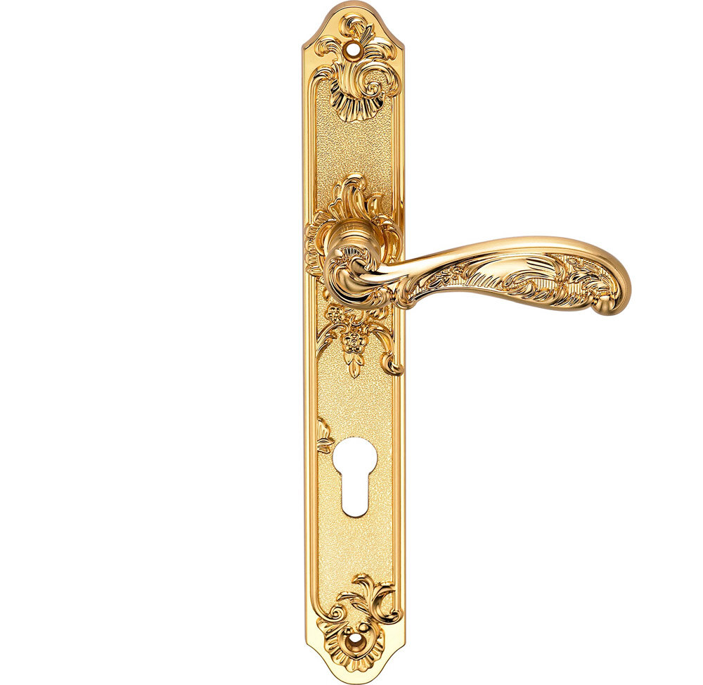 Ручки дверные на планке Archie GENESIS Flor S. Gold (CL) - под ключ. цилиндр, матовое золото