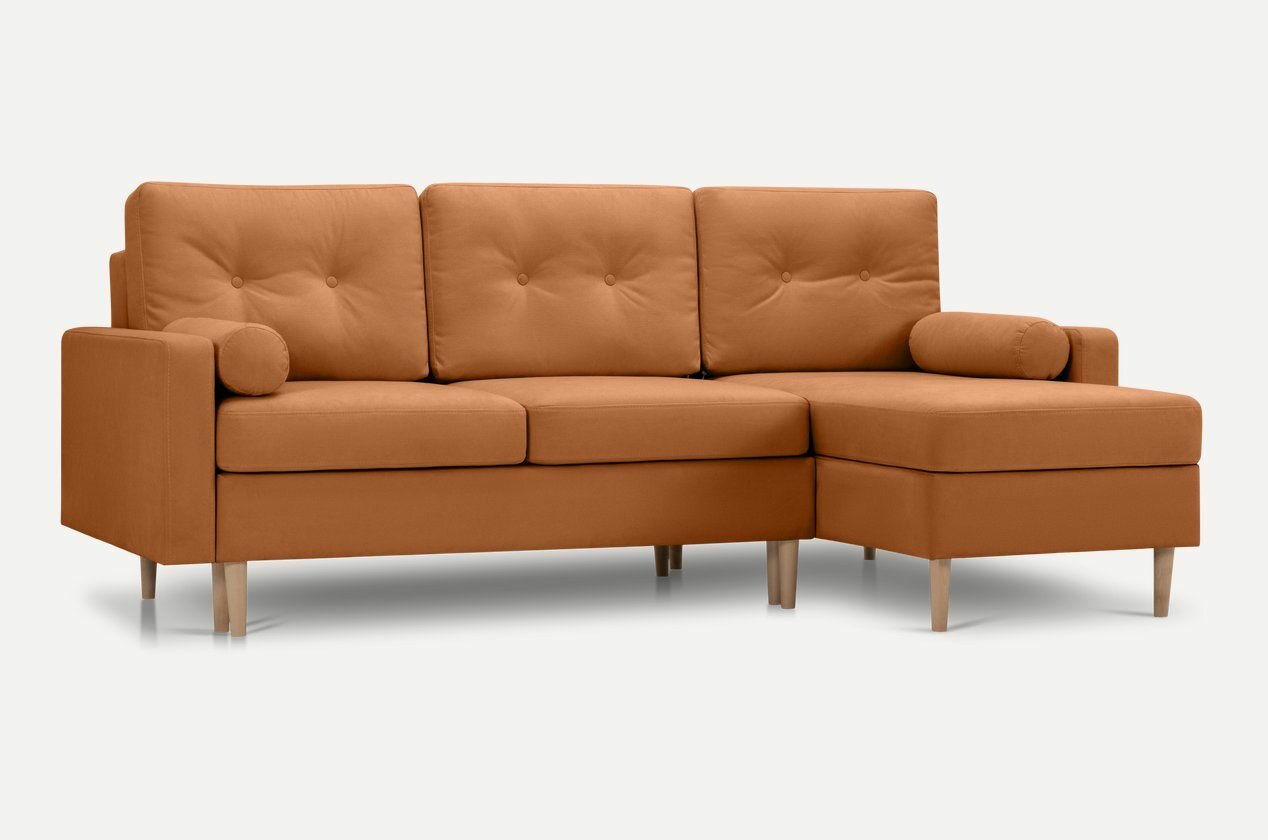 Диван угловой раскладной Divan.ru Динс Велюр Медовый, 219х142х90, спальное место 138х194, велюр, оранжевый