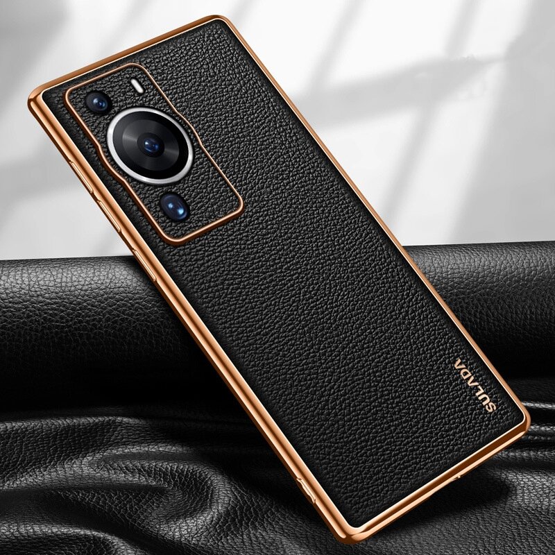 Чехол-накладка MyPads на Huawei P60 / Huawei P60 Pro, на металлической основе обтянутая импортной кожей, в черном цвете