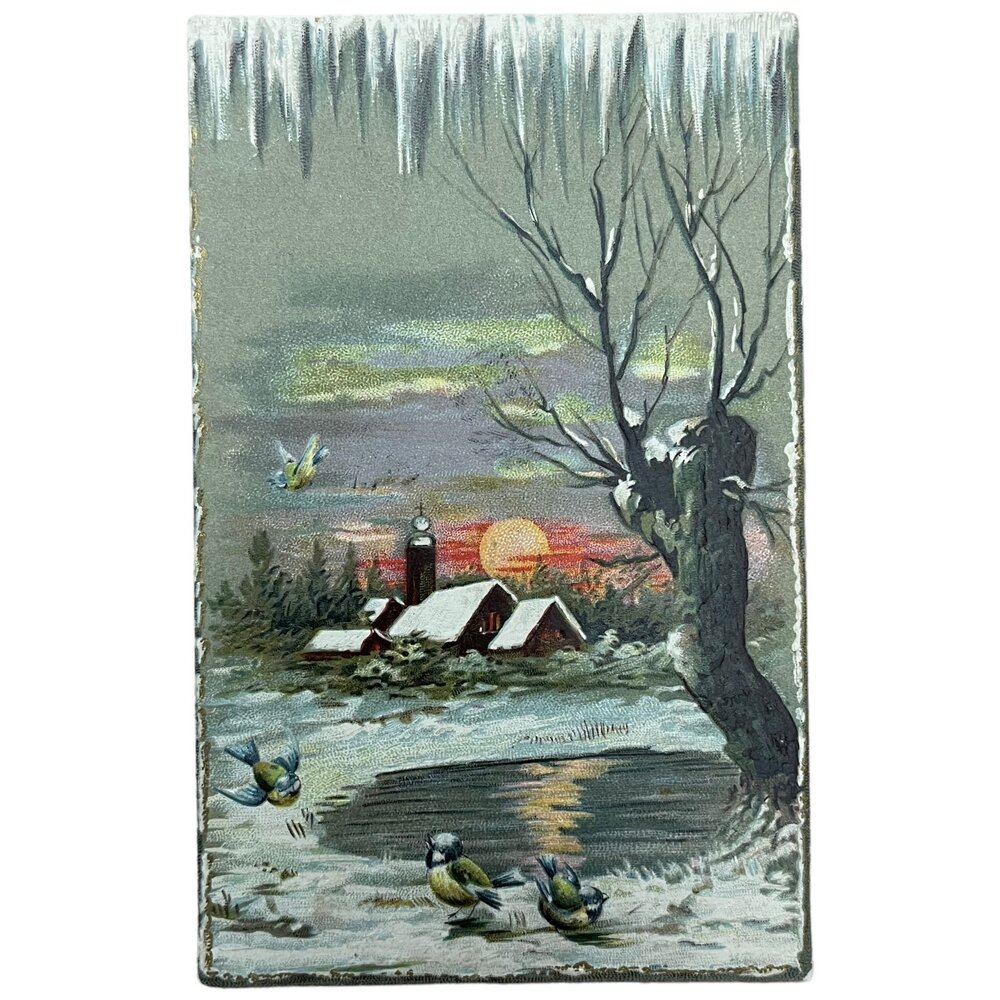 Почтовая открытка "Снегири. Зимний пейзаж" 1900-1910 гг. Германия (2)