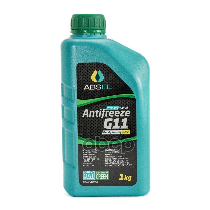 Жидкость охлаждающая ABSEL ANTIFREEZE G11 GREEN -40°C 1kg ABSEL арт. ABSAFG110011