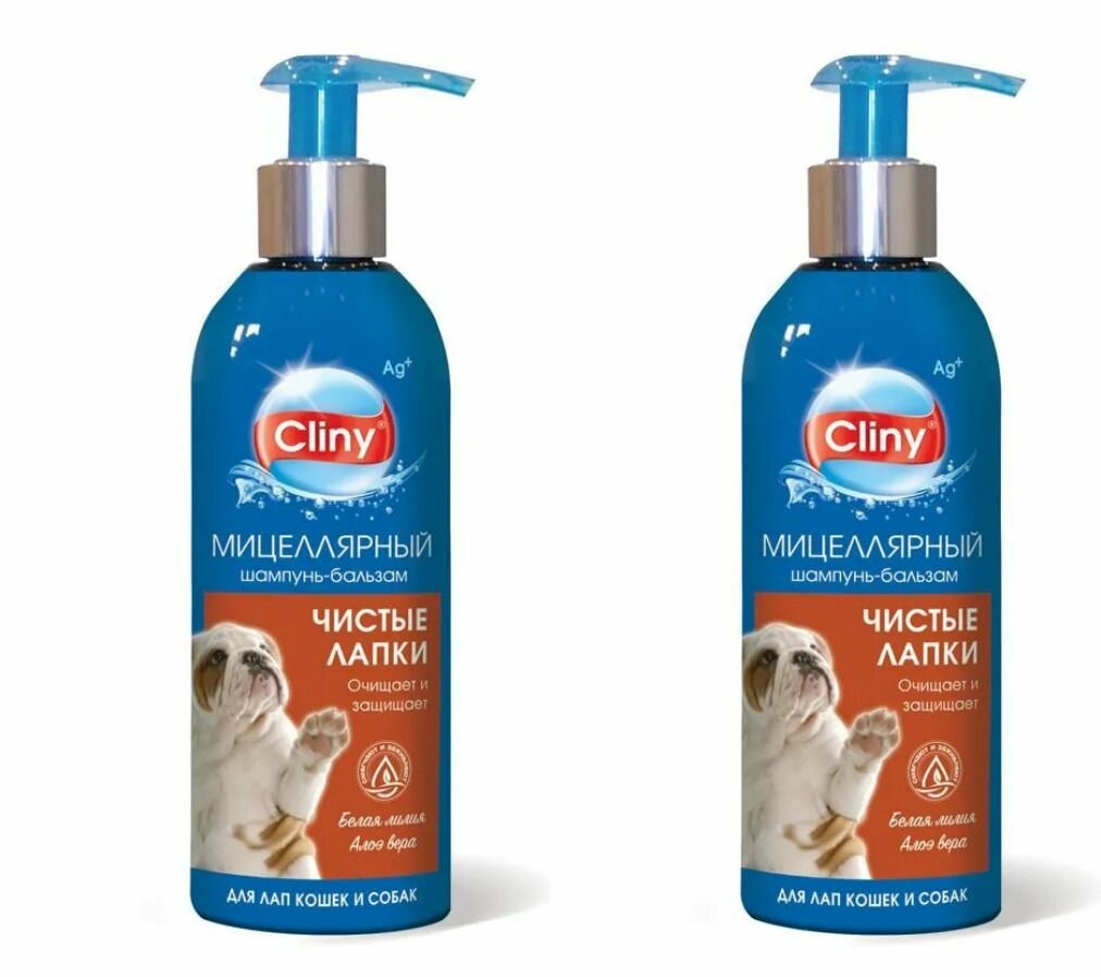 Экопром Шампунь-бальзам для кошек и собак Cliny Чистые лапки, 200 мл, 2 штуки