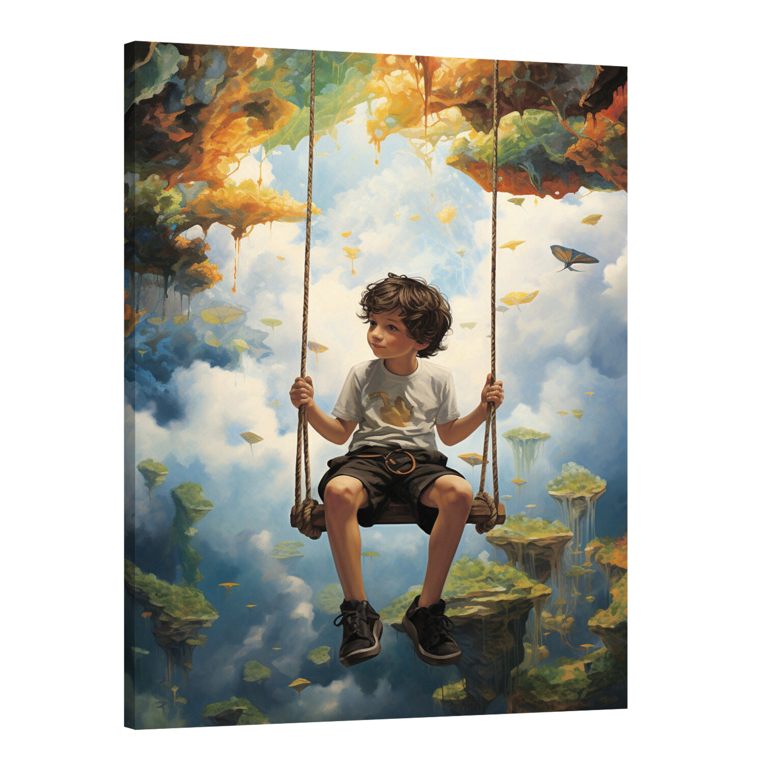 Интерьерная картина 50х70 "Мальчик и его мир фантазий: картина для мечтателей"
