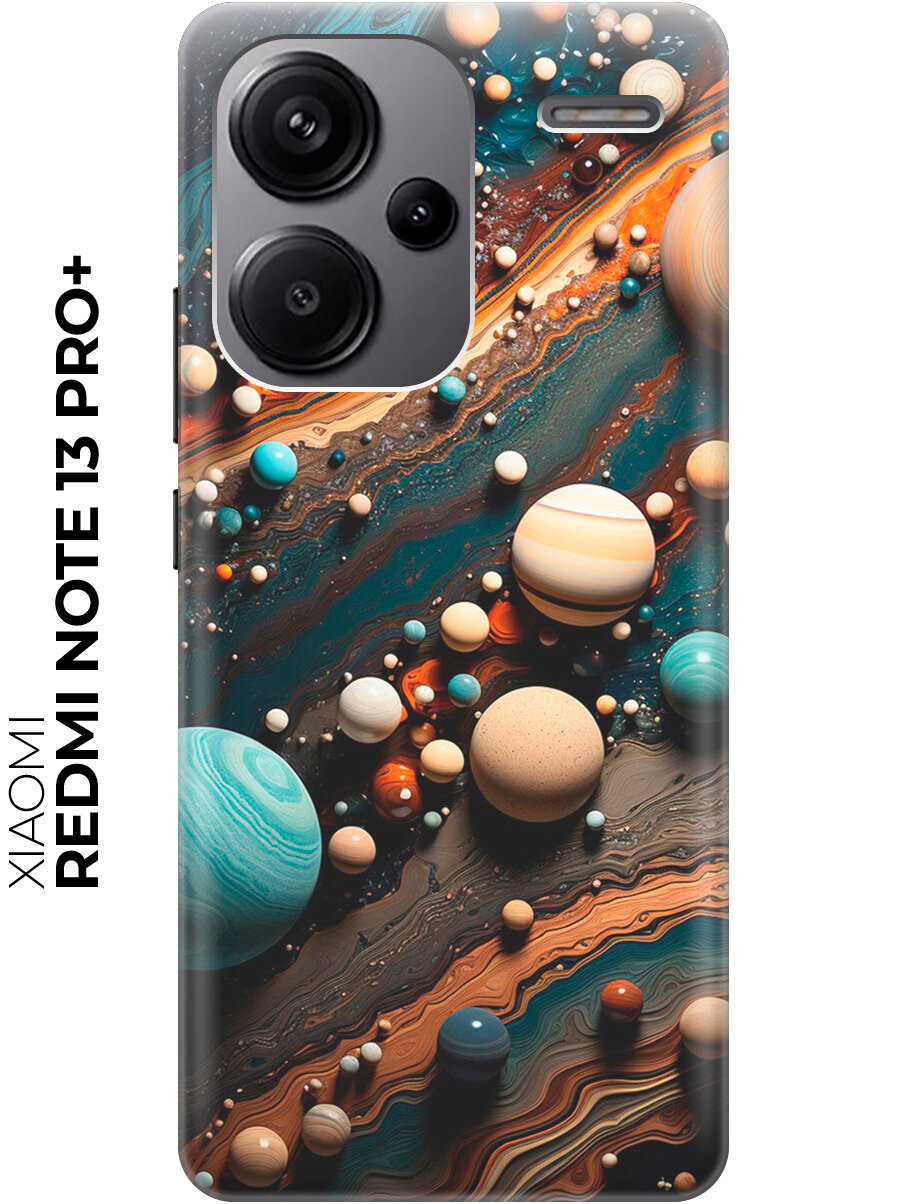 Силиконовый чехол на Xiaomi Redmi Note 13 Pro + / Сяоми Редми Ноут 13 Про + с рисунком "Шары на мраморном полу" Soft Touch черный