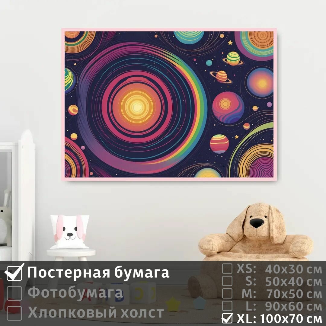 Постер на стену Космическая Абстракция Красочных Планет 100х70 см ПолиЦентр